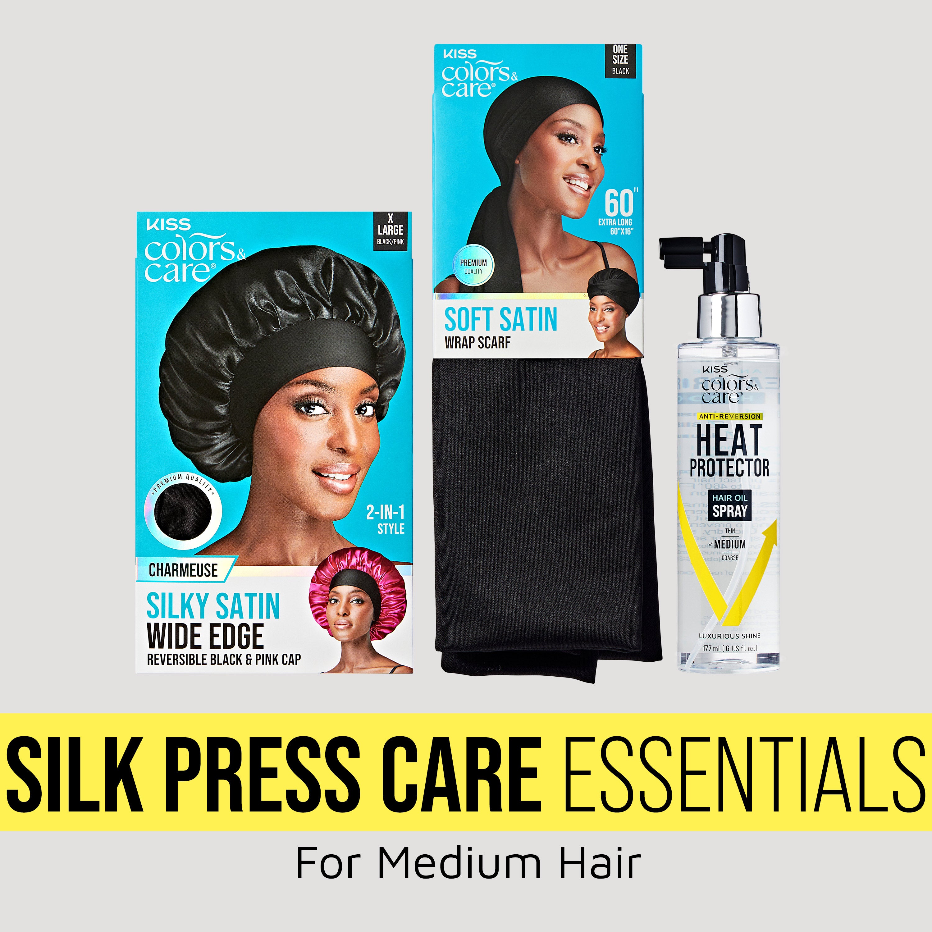 Kiss Colors & Care Silk Press Care Essentials Bundle - Hair Oil Spray ...