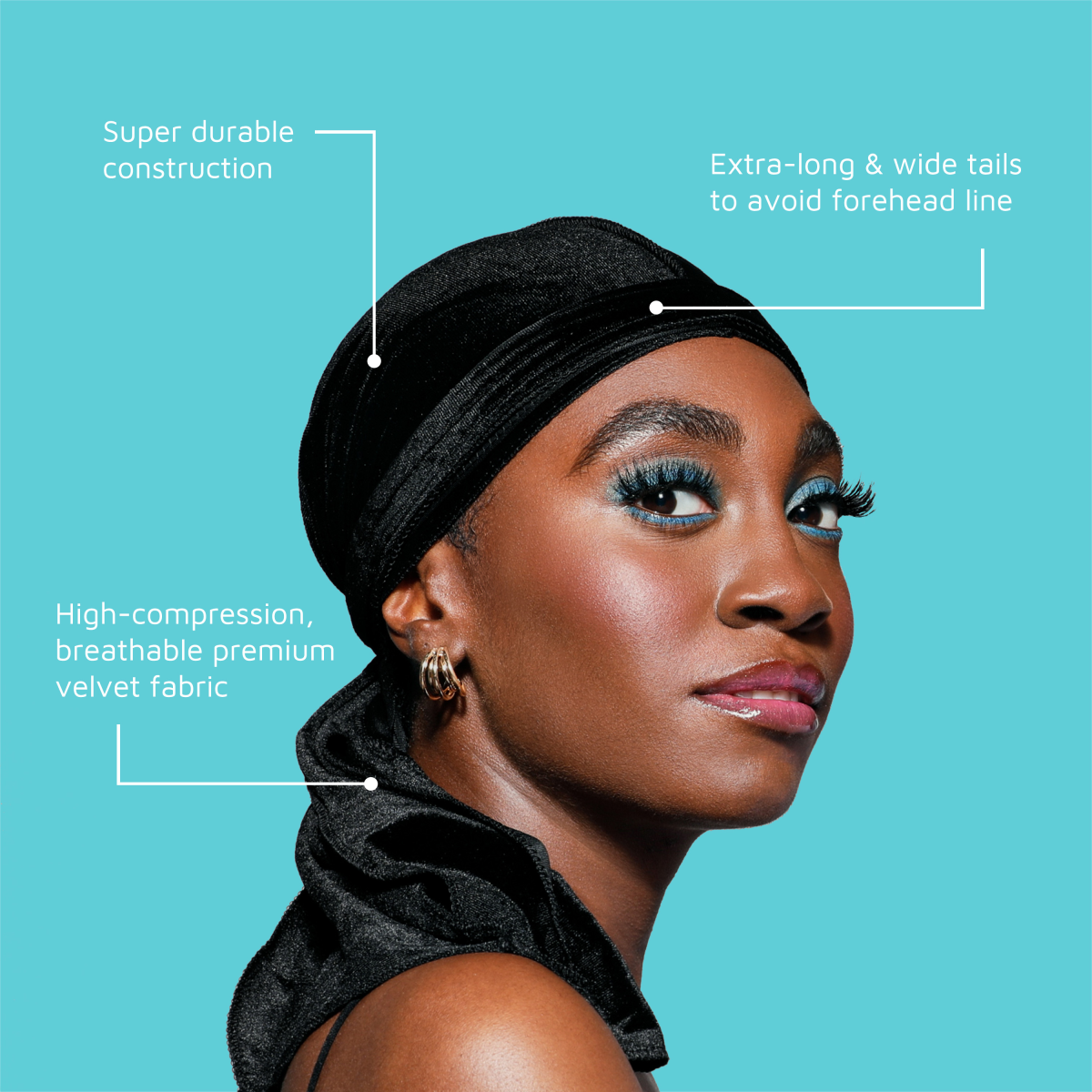 KISS Colors & Care Power Wave Crushed Velvet Durag, Black.