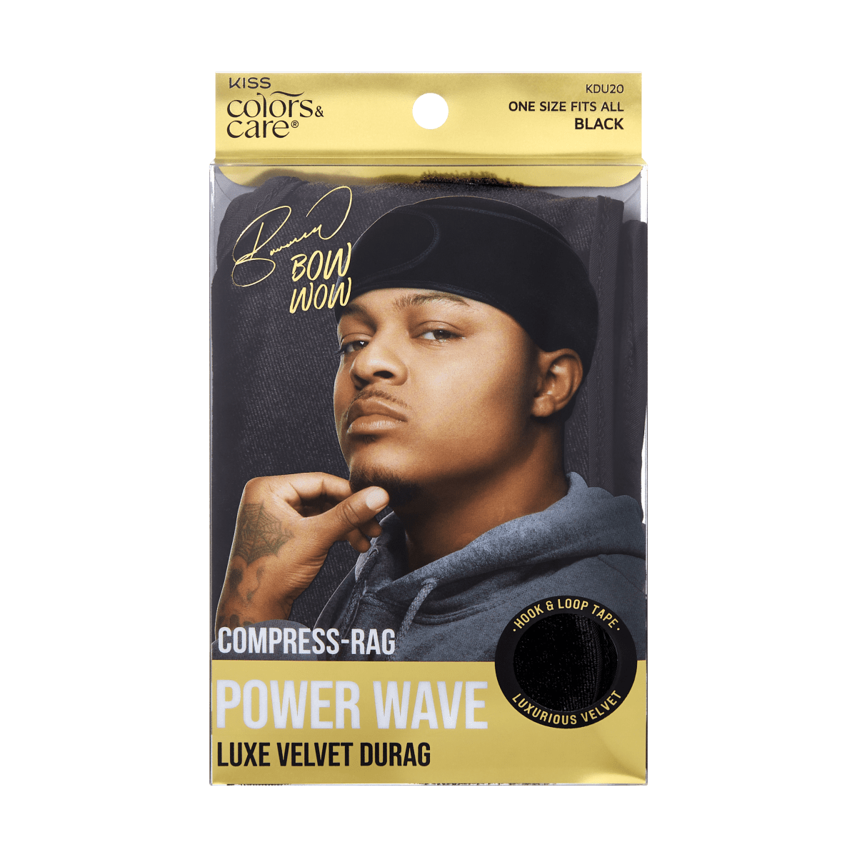 KISS Colors & Care Power Wave Crushed Velvet Durag, Black.